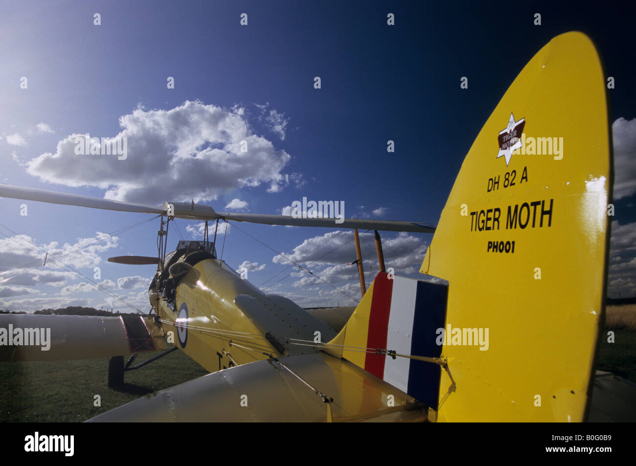 Old British trainer biplane De Havilland DH-82c Tiger Moth Stock Photo ...