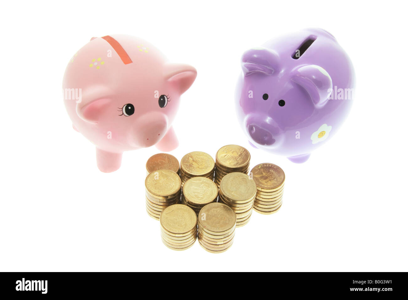 Piggy Banks with Coins Stock Photo - Alamy