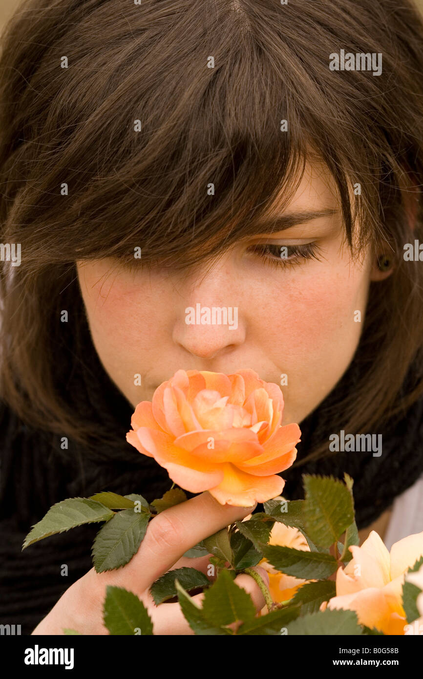 beautiful girl with a rose Stock Photo - Alamy