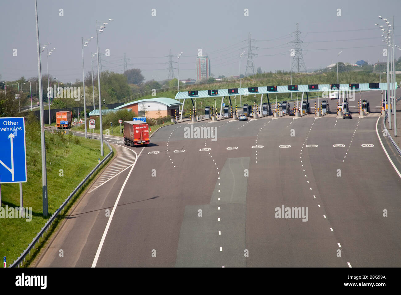 West Midlands UK Toll booths on the M6 Toll Road HGV driving off to ...