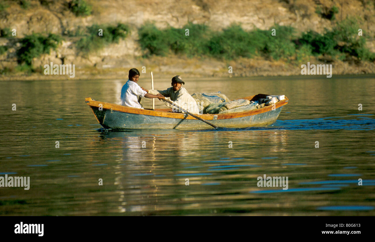 Two Indian Boys in a Rowing Boat, Lake Pichola, Rajasthan, India Stock ...