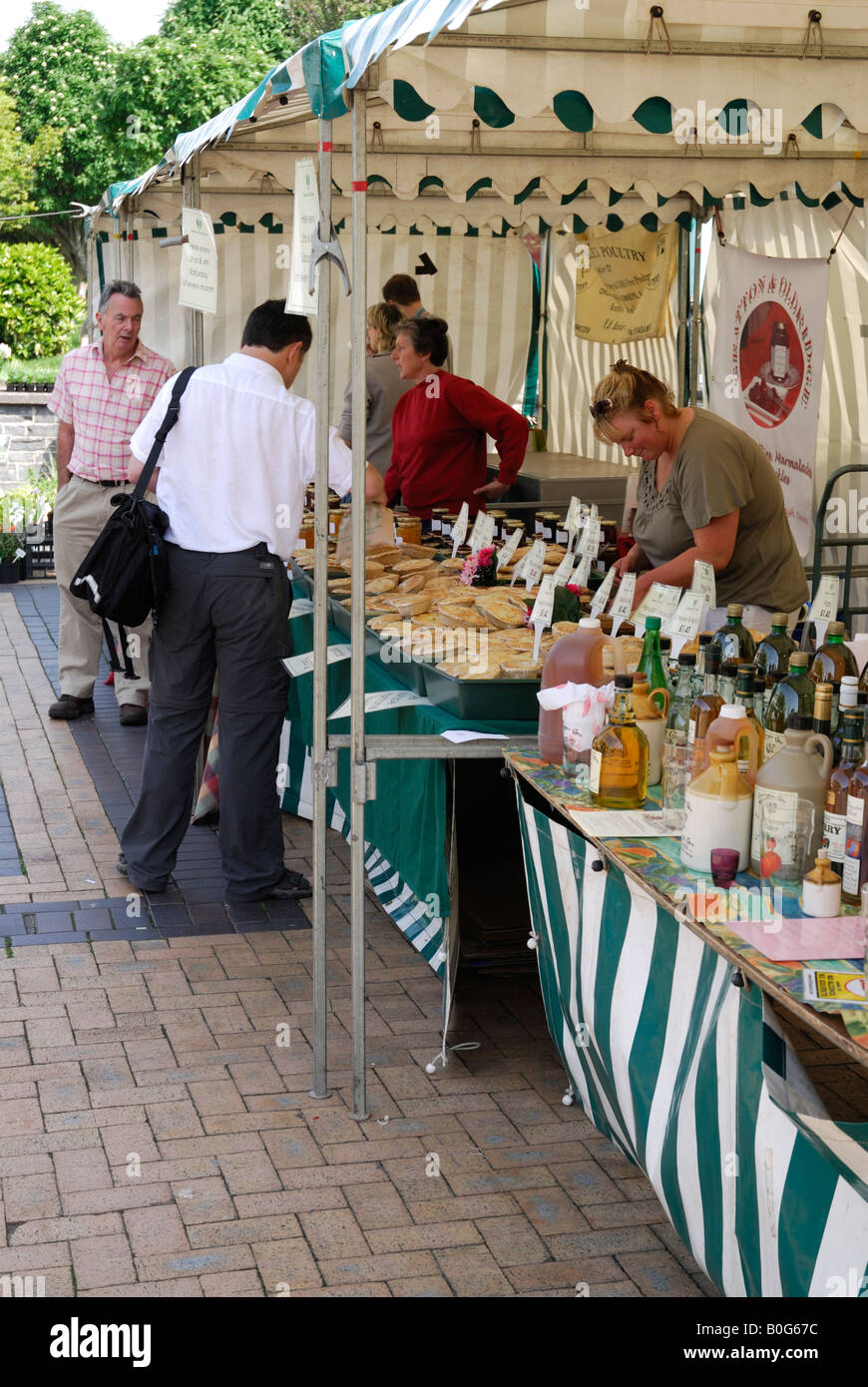 People shopping at a farmers market in Plymouth, Devon, UK Stock Photo ...