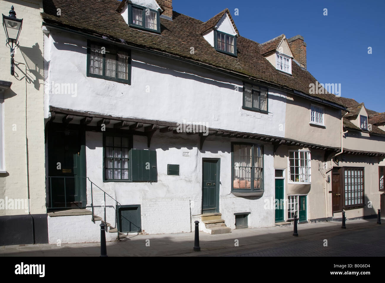 Old house with whitewashed walls and overhanging upper floor Royston ...