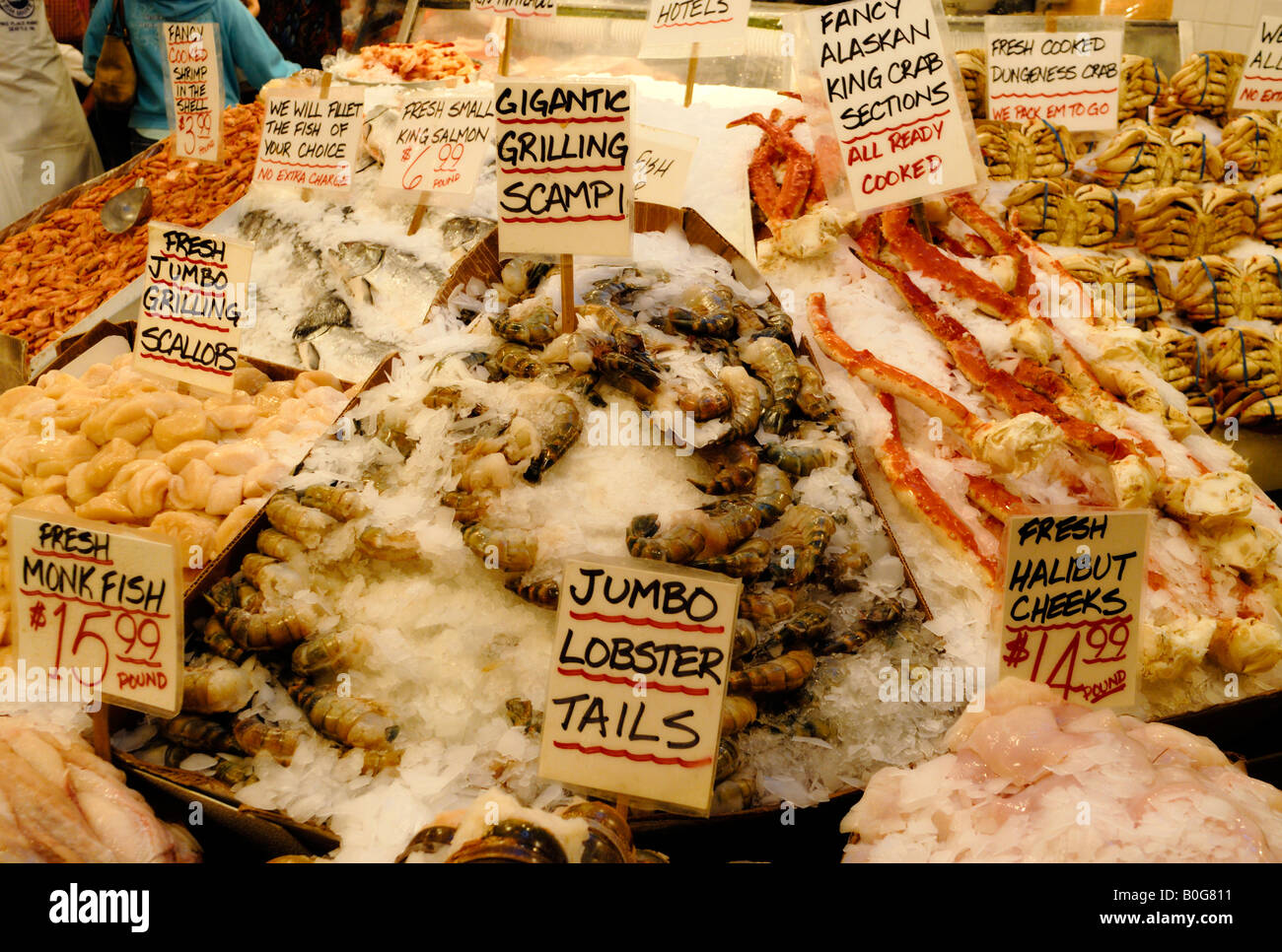 Seafood on display at the Pike Place Market in Seattle Stock Photo - Alamy