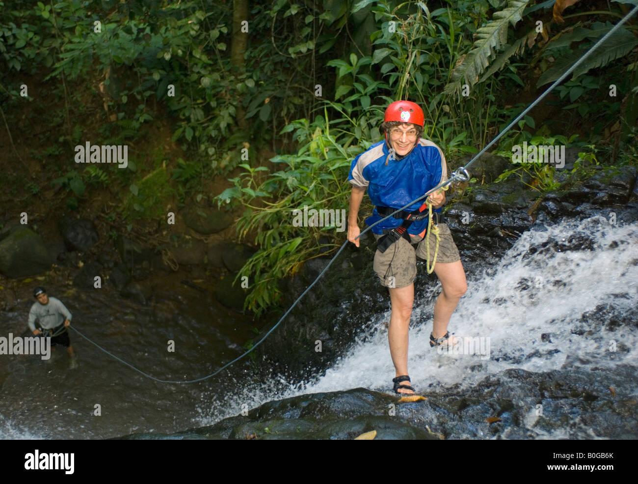 Rappelling down waterfall, Explornatura, Turrialba COSTA RICA Stock ...