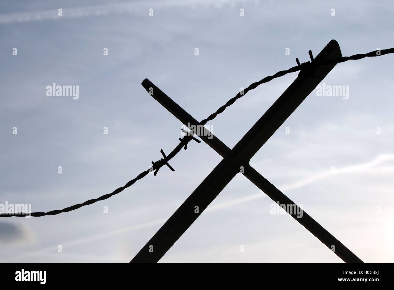 barbed wire defence barrier outdoors by sea Stock Photo - Alamy