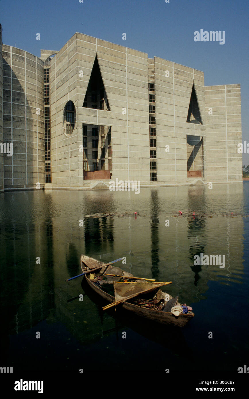 A rowboat in front of the Bangladeshi parliament building, Jatiyo ...