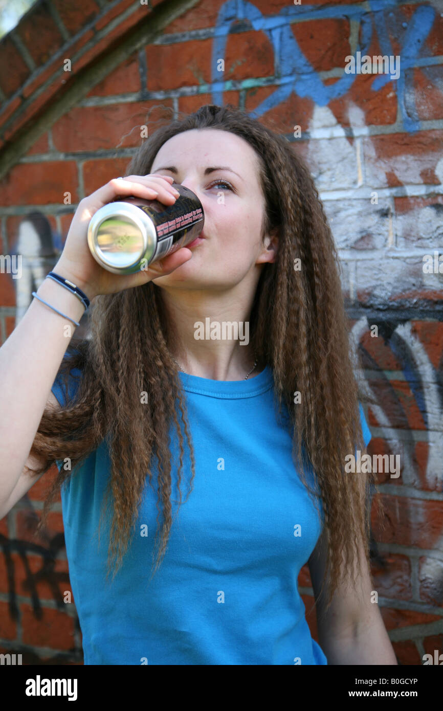 Anti-social behaviour girl drinking alcohol Stock Photo - Alamy