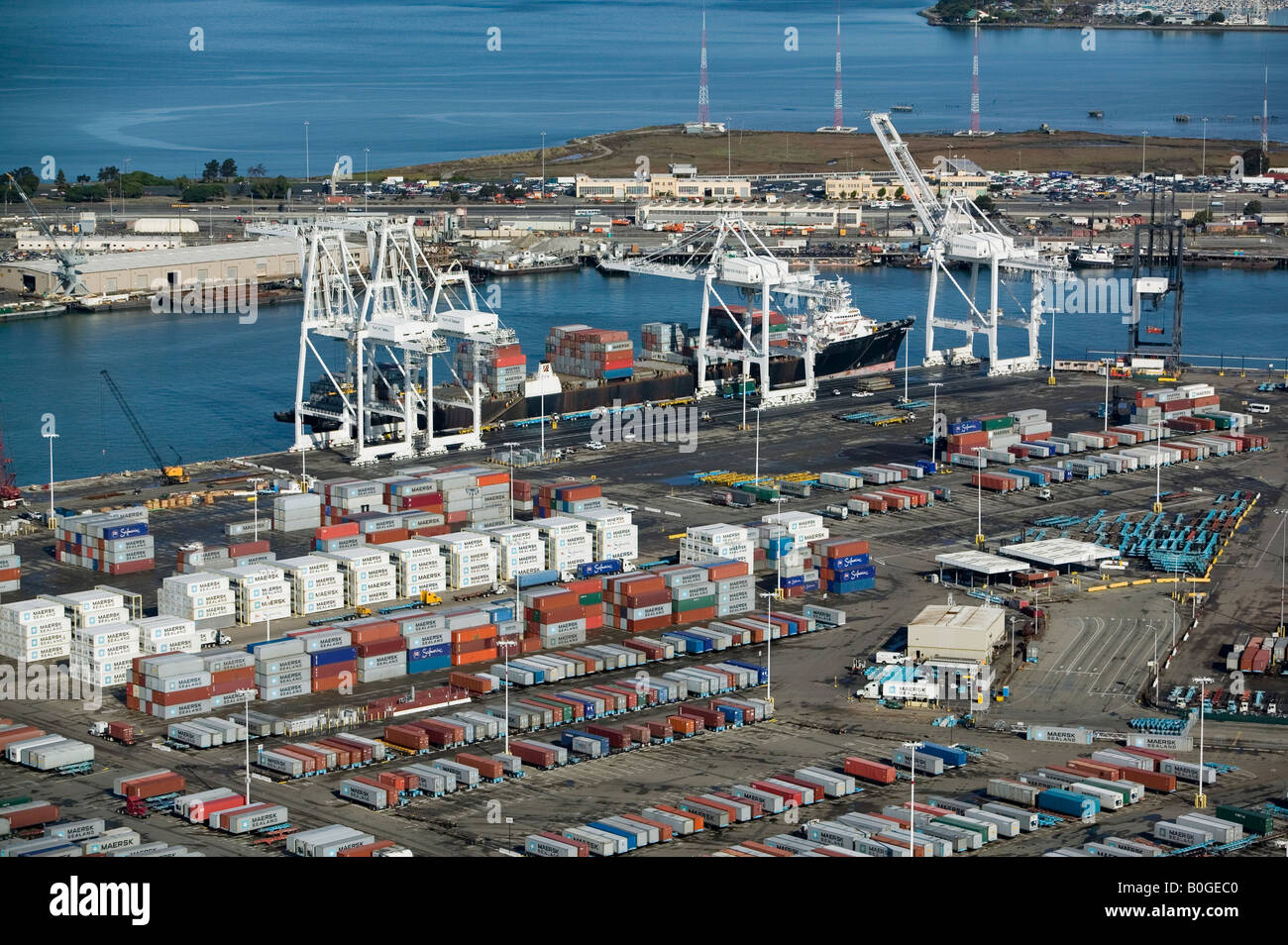 Aerial above containers port of oakland california business hi-res ...