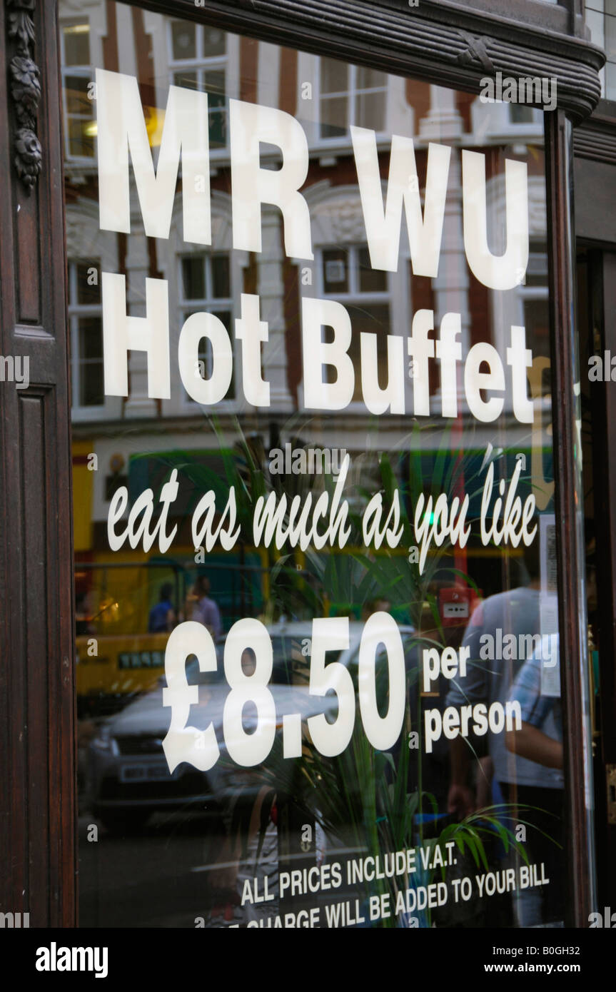 Mr Wu eat as much as you like hot buffet sign on window of Chinese ...