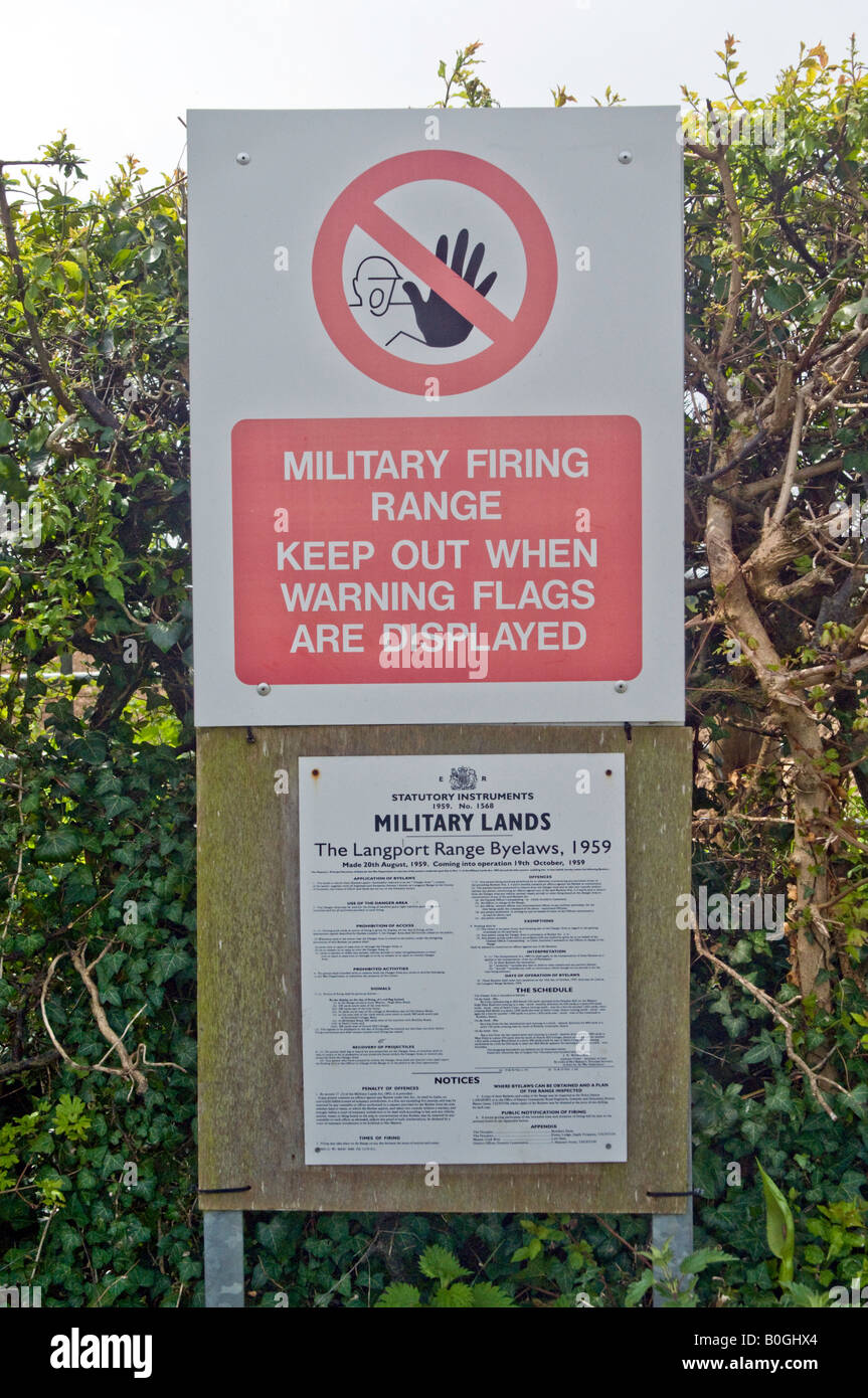 Ministry of Defence, warning sign for Langport Rifle Range, Somerset ...
