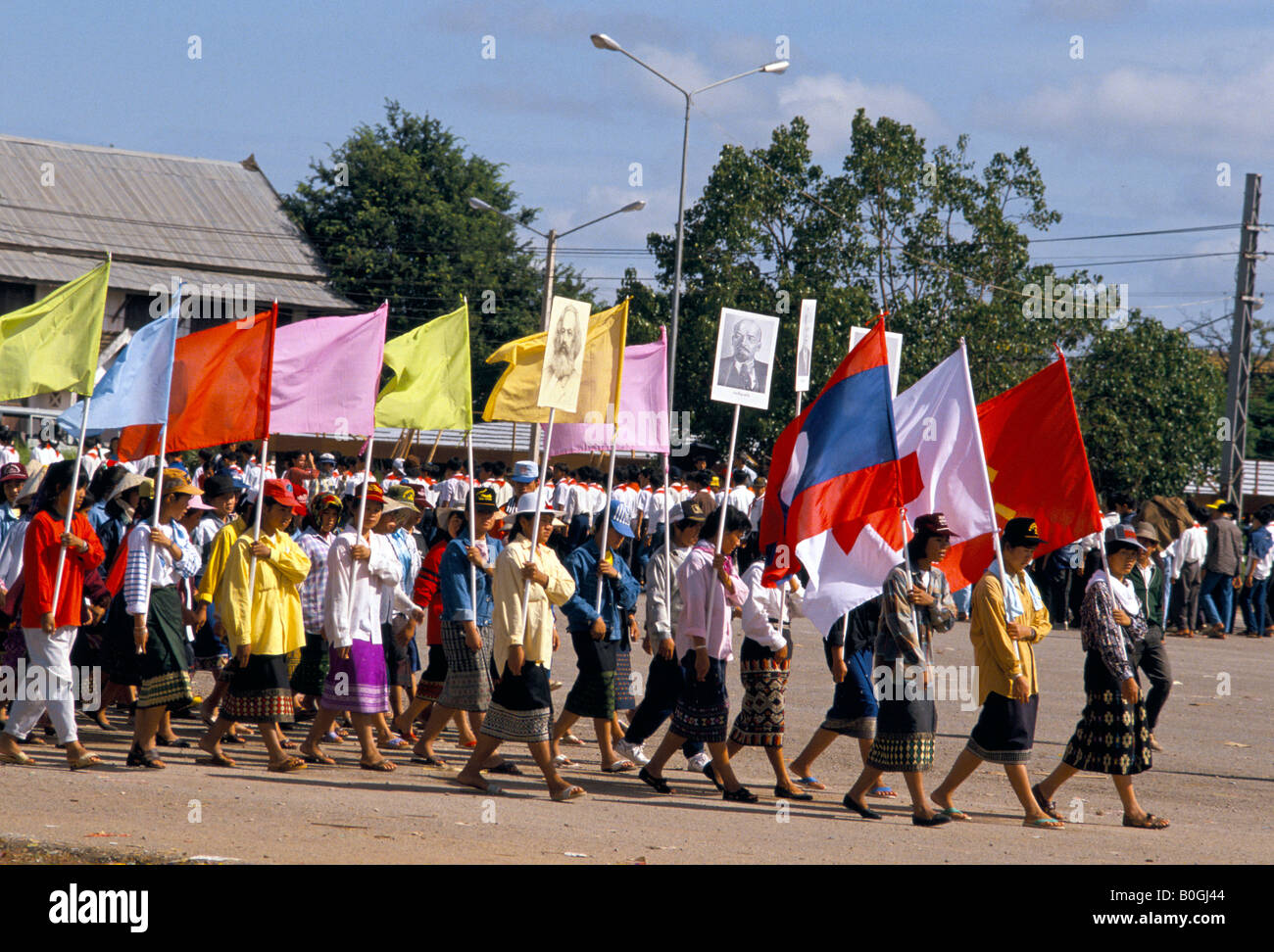 A parade on the anniversary of the communist revolution, Laos Stock ...