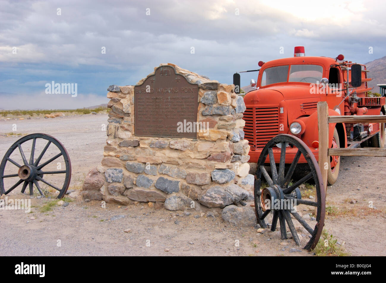 California historical landmark plaque and old fire truck at Stovepipe ...