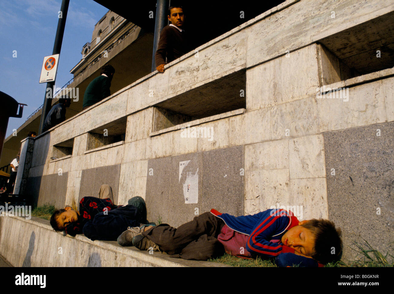 Homeless children asleep in the street in 1992, Bucharest, Romania ...