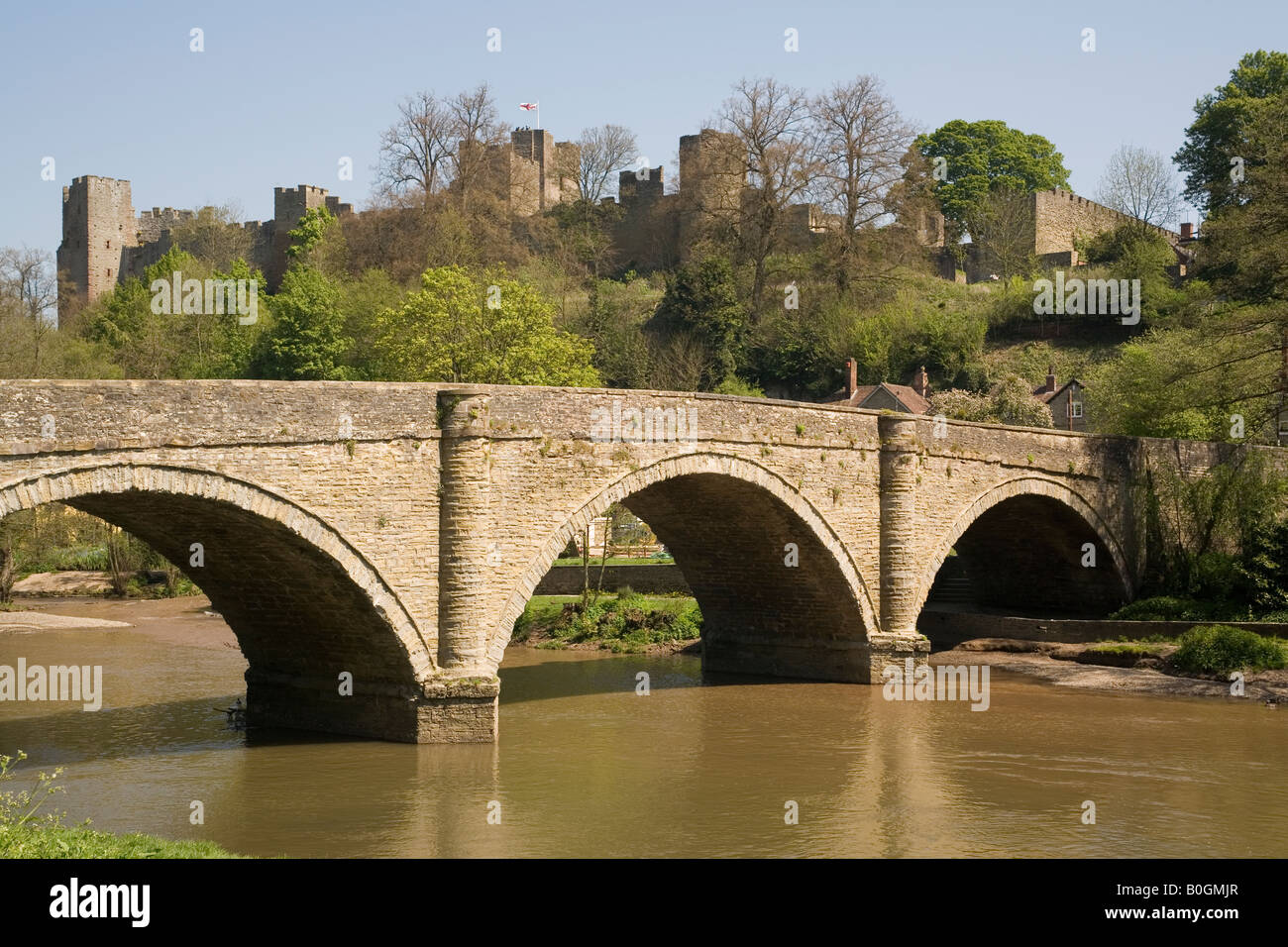 England Shropshire Ludlow, Bridge, Castle & river Severn Stock Photo ...