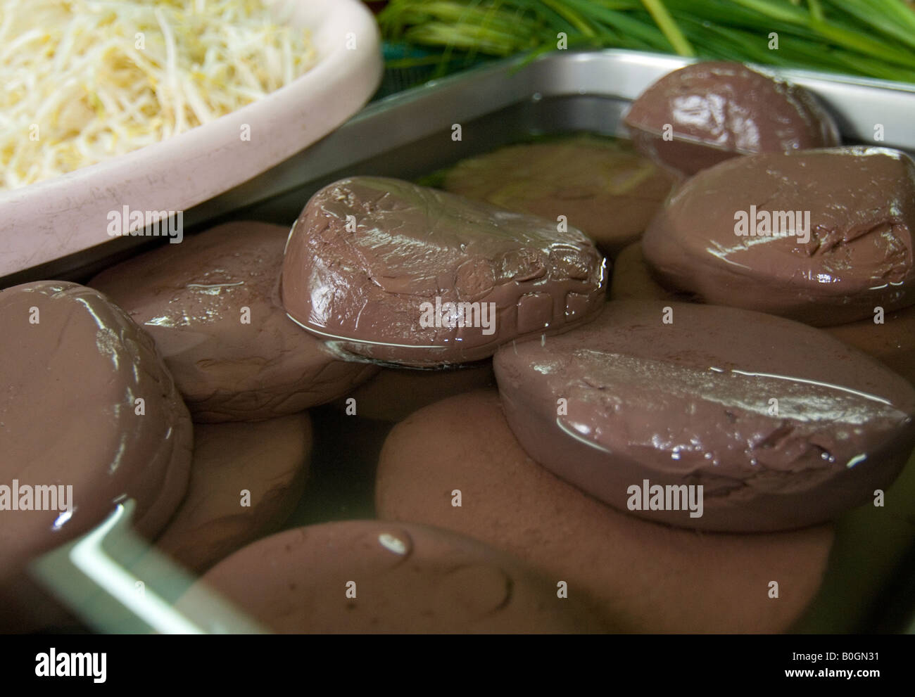 Blood cakes for sale which are used in Thai cooking Chiang Mai Thailand ...