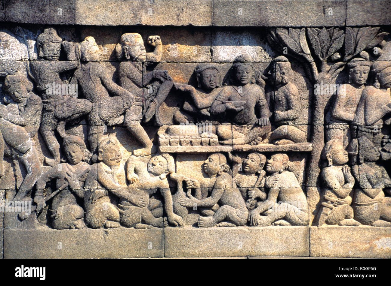 Borobudur details of sculpture in stone Stock Photo - Alamy