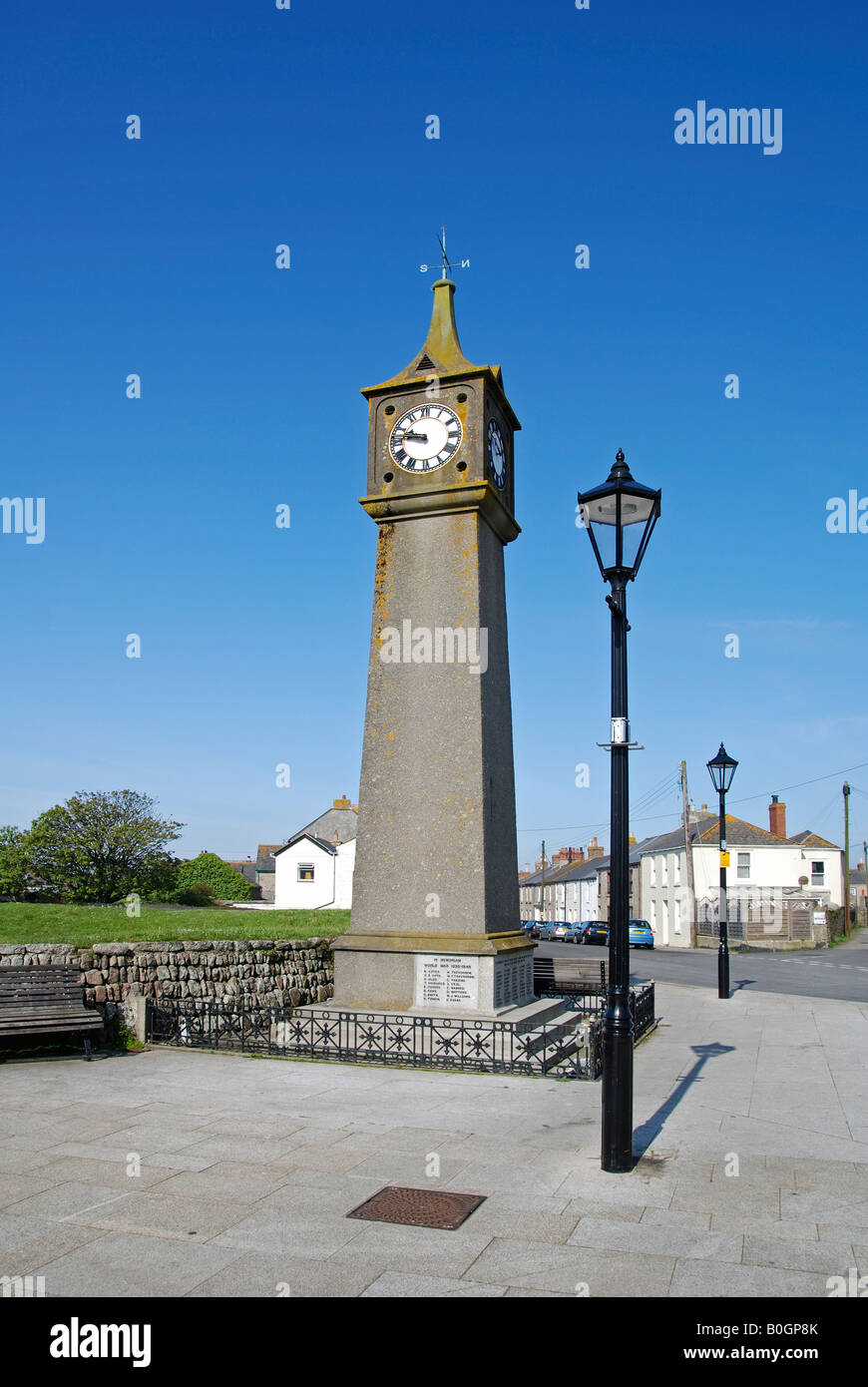 the war memorial and town clock at st.just,cornwall,england Stock Photo ...