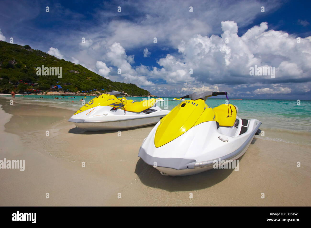 Two jet skies for rent parked at the beach Stock Photo - Alamy
