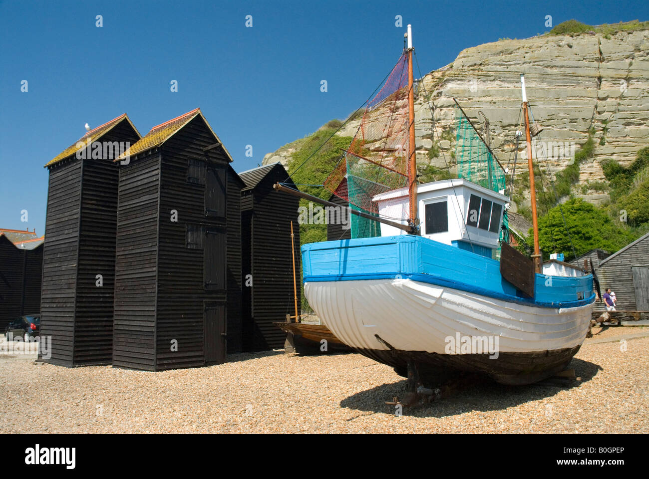 Old fishing boats and net huts "net shops" on the Stade maritime ...