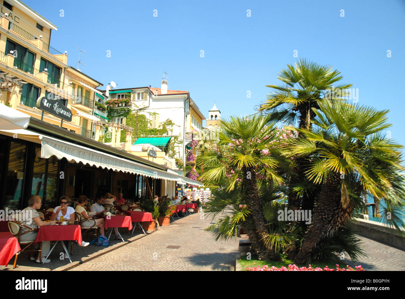 Waterfront cafes at Gardone Riviera on Lake Garda Stock Photo - Alamy