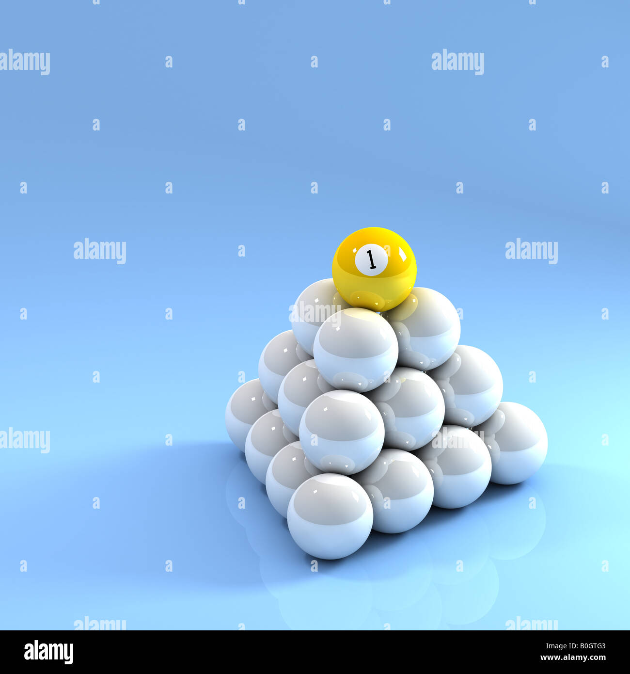Number One ball on top of a pyramid of white pool balls Stock Photo - Alamy