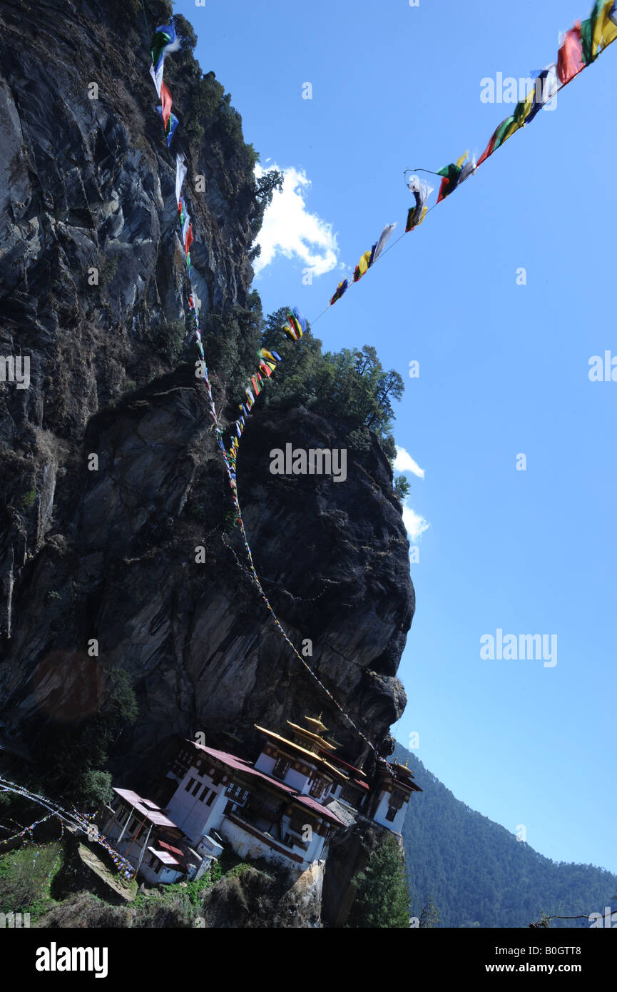 Bhutan Tiger's Nest Monastry Fort Dzong situated in the mountains above ...