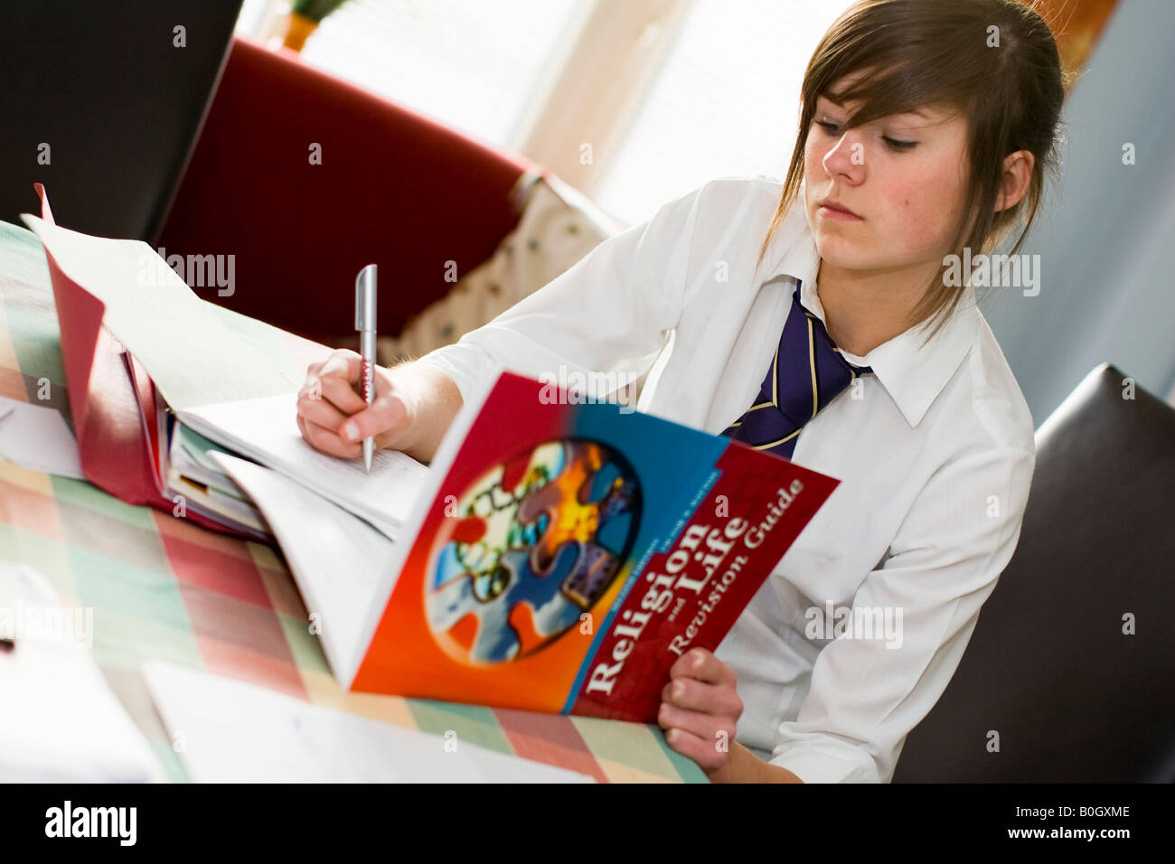 schoolgirl revising for gcse exams Stock Photo - Alamy