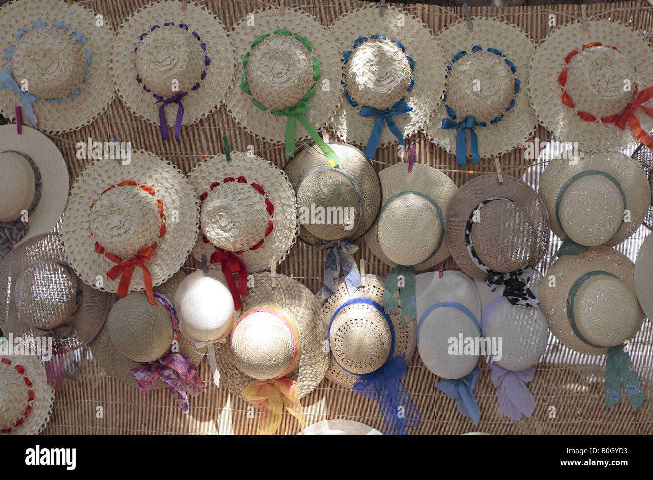 Handmade straw hats on display for sale at Masca Tenerife Canary ...
