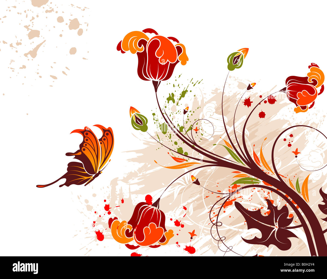 Grunge flower background with butterfly Stock Photo - Alamy