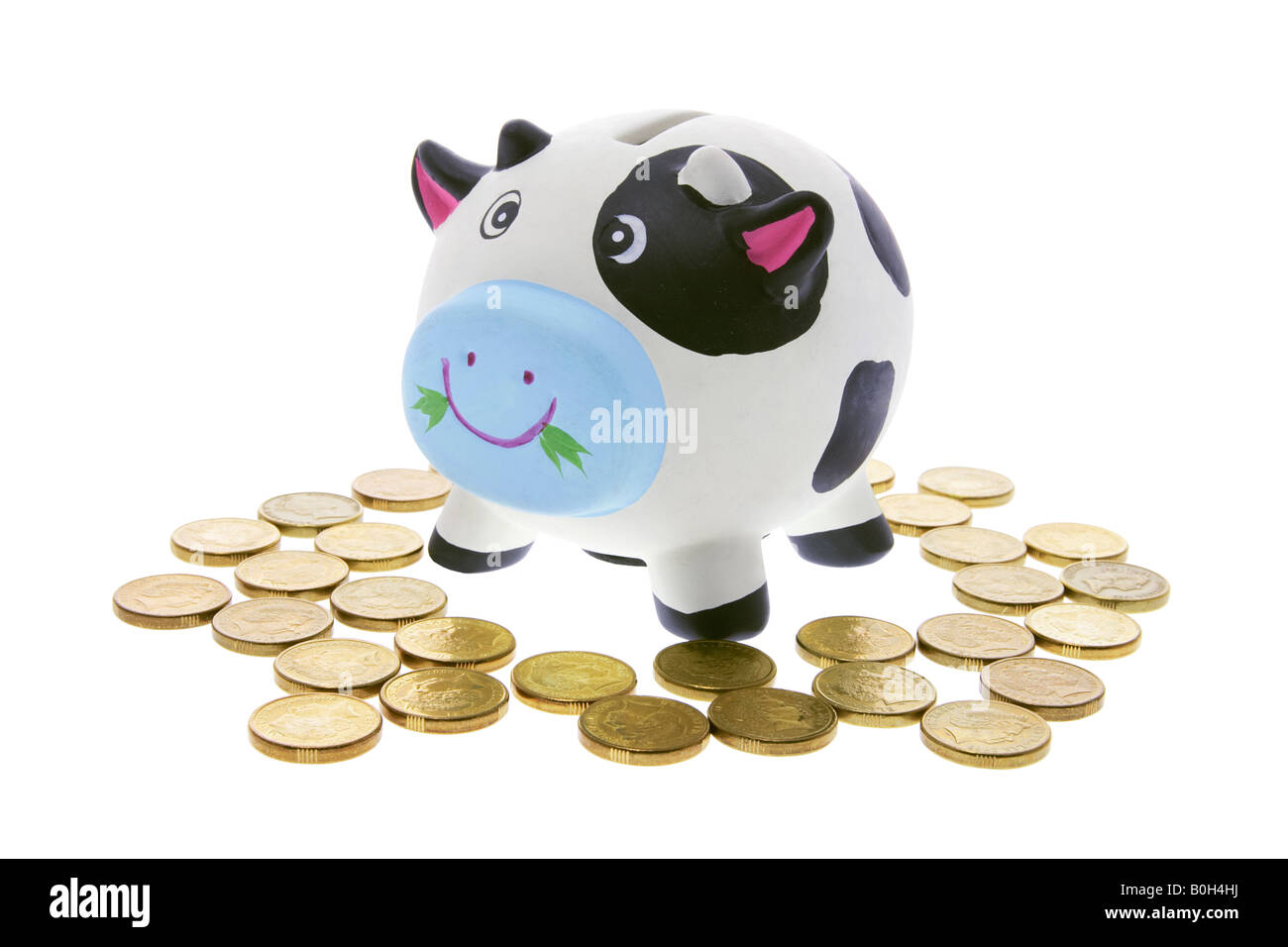 Cow Saving Bank with Coins Stock Photo - Alamy