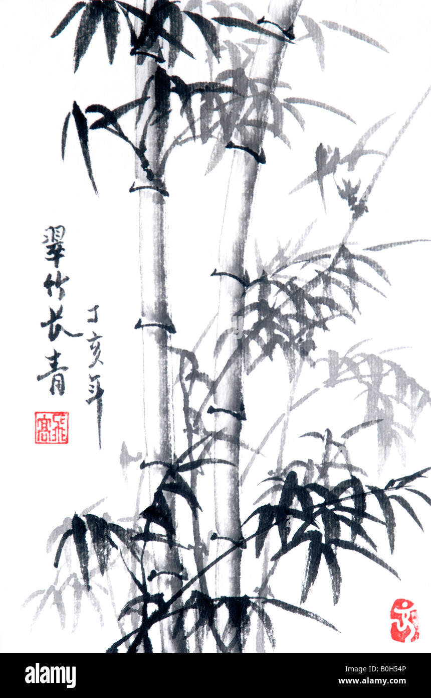 Ink brush painting of bamboo with logo of Beijing 2008 Olympics Stock ...