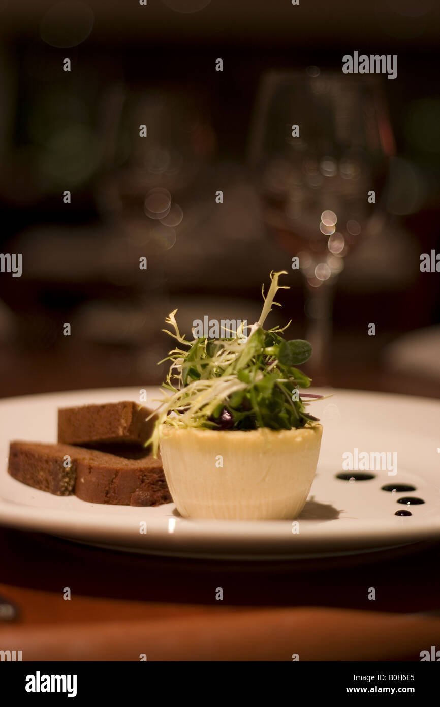 fresh goats cheese starter in modern European restaurant Stock Photo ...