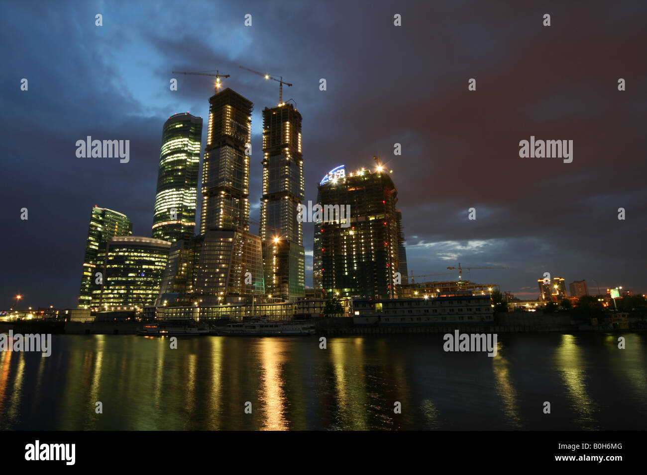Night view: Construction of modern buildings “Moscow-city” in Moscow ...