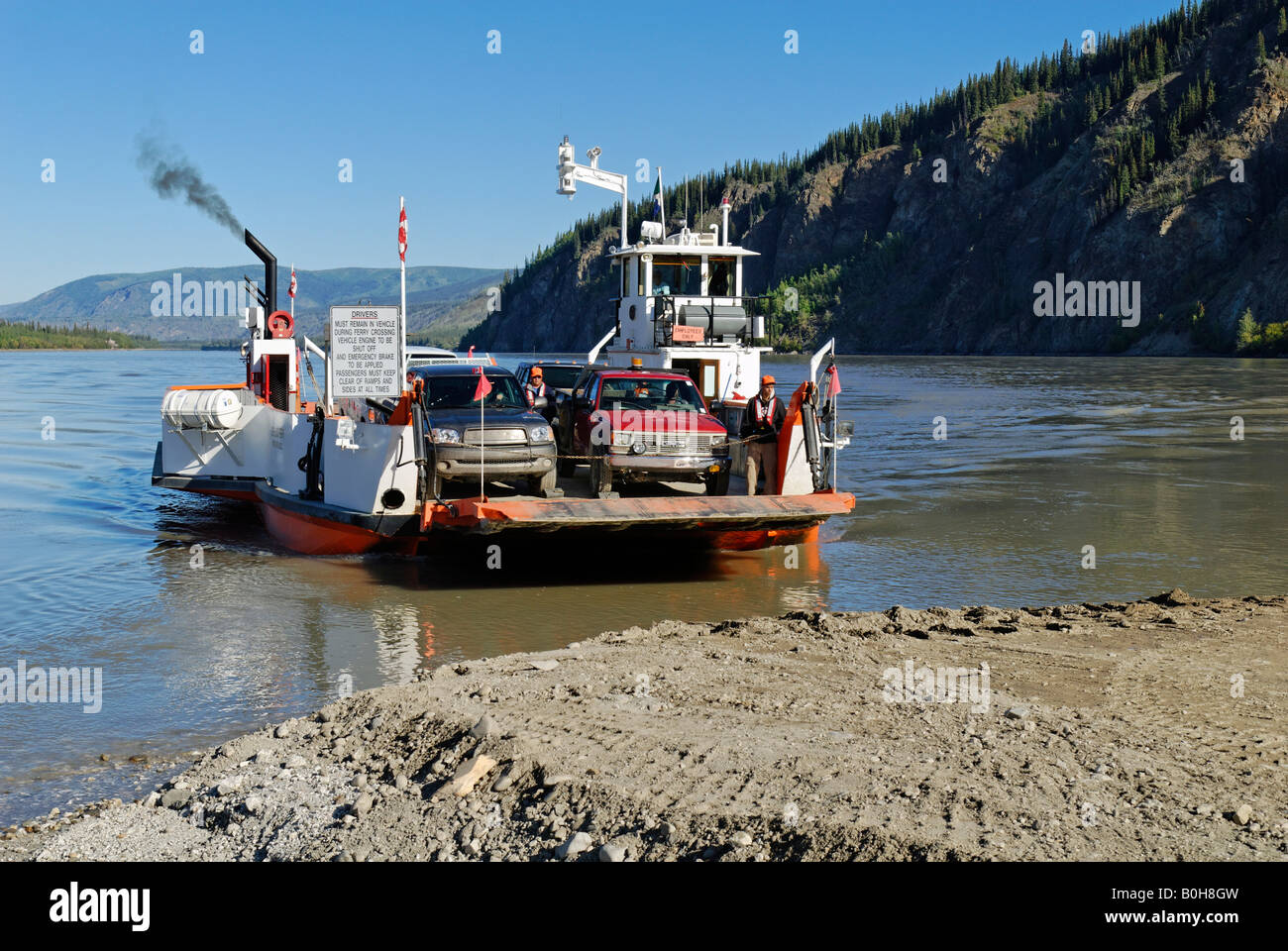 Public car ferry crossing the Yukon River, Yukon Territory, Canada ...