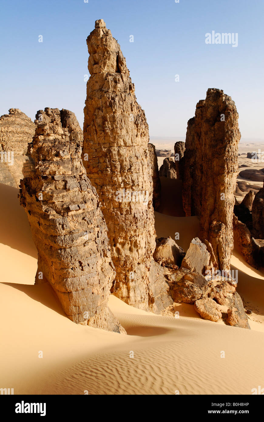 Cylindrical rock formations in Tin Akachaker, Tassili du Hoggar, Wilaya ...