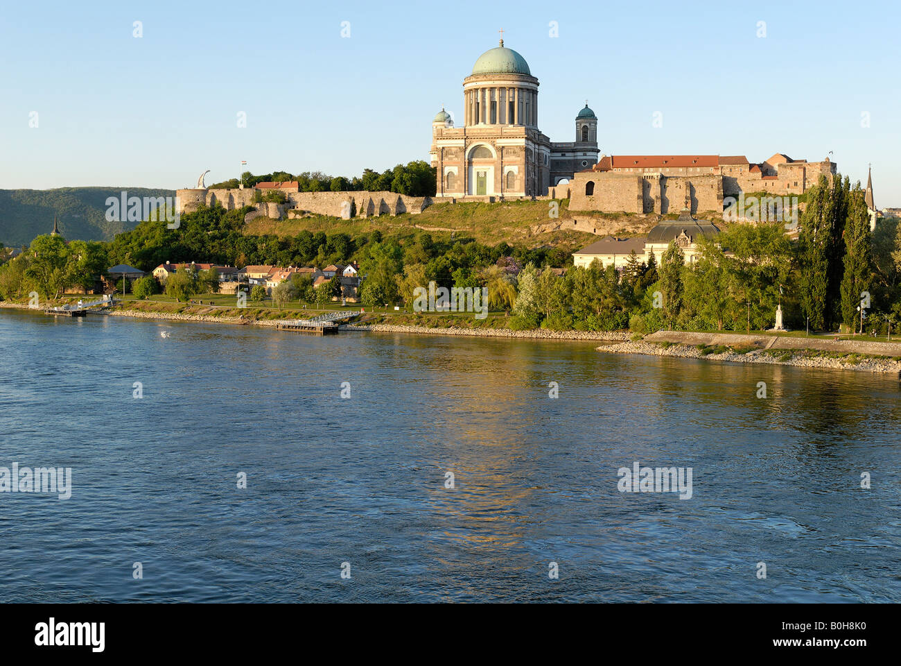Dome of the cathedral of Esztergom amid a fortress on a hill ...