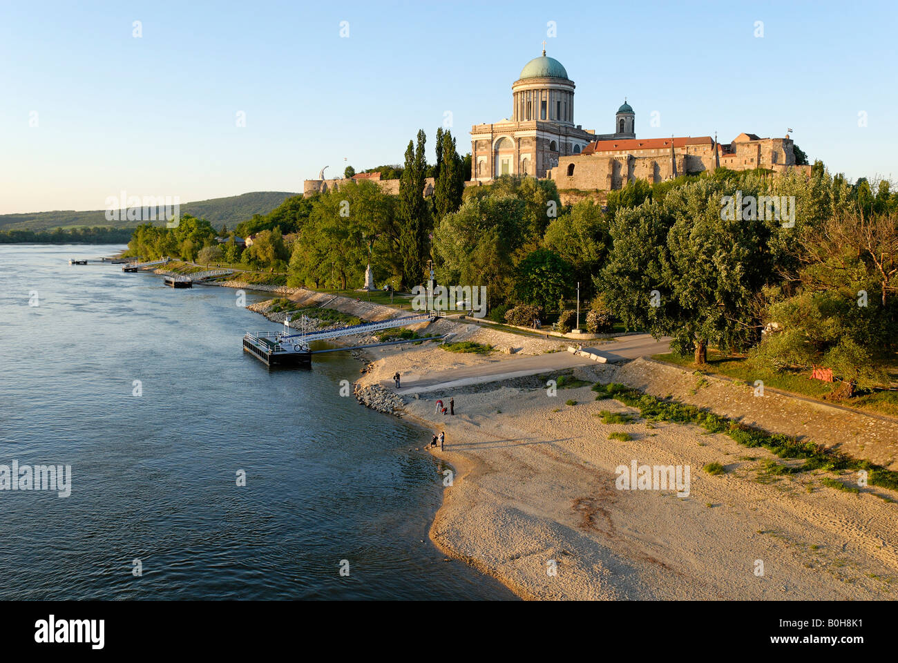 Dome of the cathedral of Esztergom amid a fortress on a hill ...