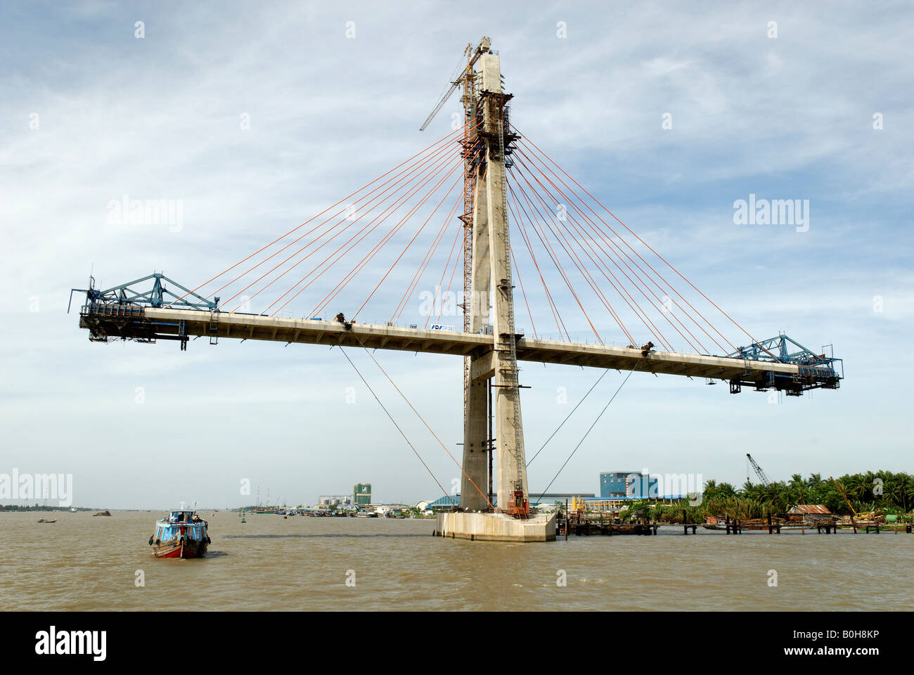 New construction of a suspension bridge across the Mekong River ...