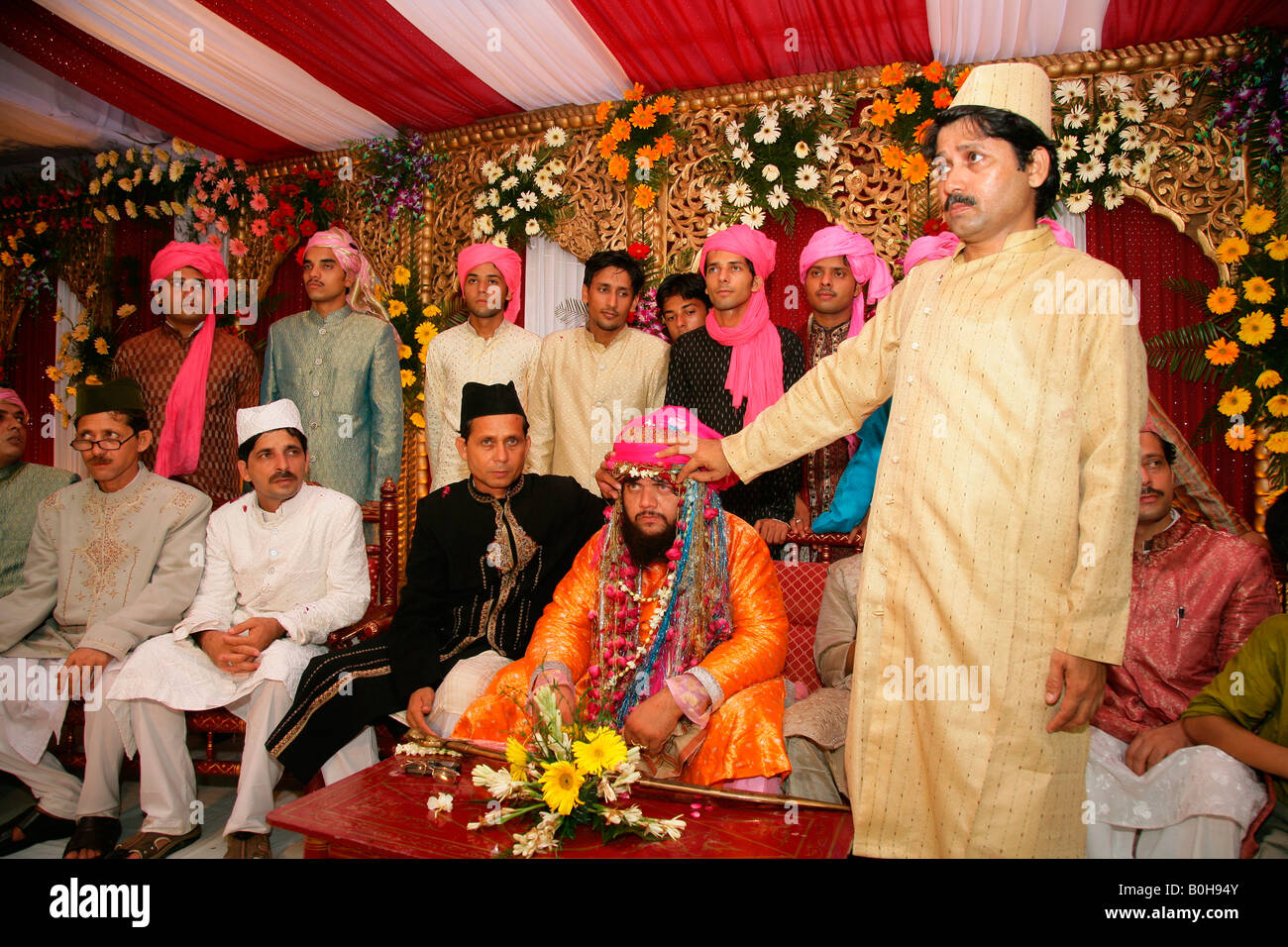 Muslim dignitaries, guests at a Sufi wedding held at a Sufi shrine in Bareilly, Uttar Pradesh ...
