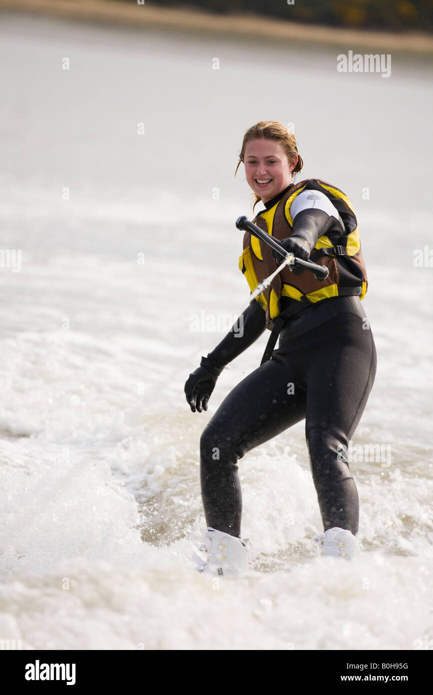 Young woman wakeboarding. South coast of England. UK Stock Photo - Alamy