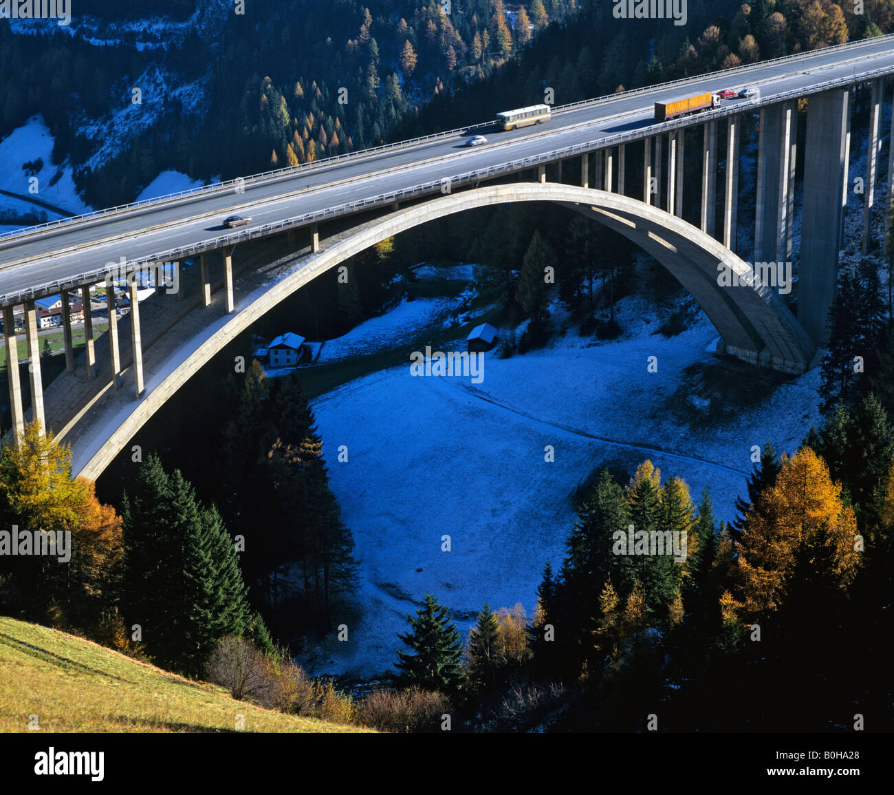 Noesslachbruecke, Noesslach Bridge in autumn, near Gries at the Brenner ...