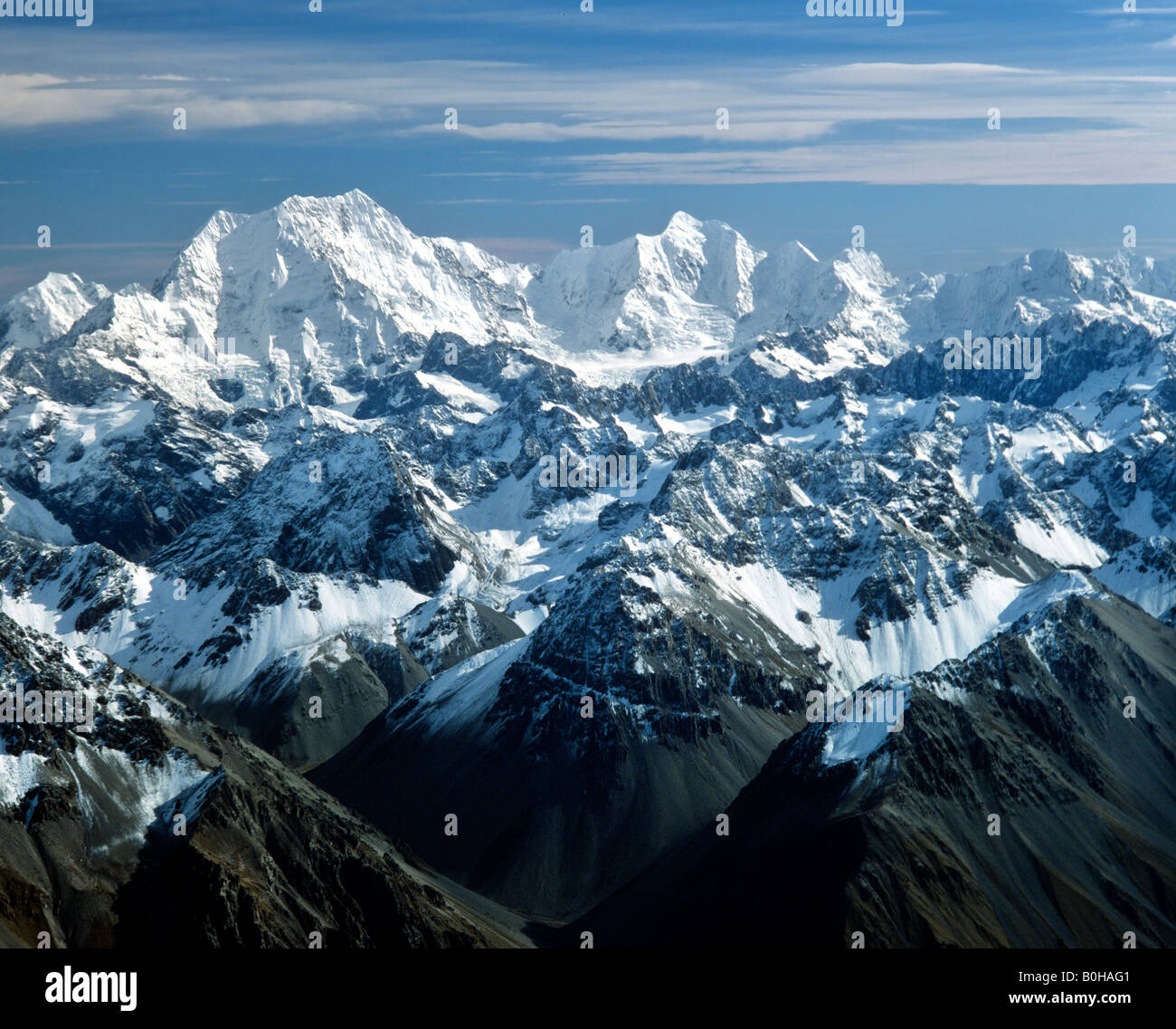 Aoraki or Mount Cook, Mount Tasman, view from the north, aerial shot ...
