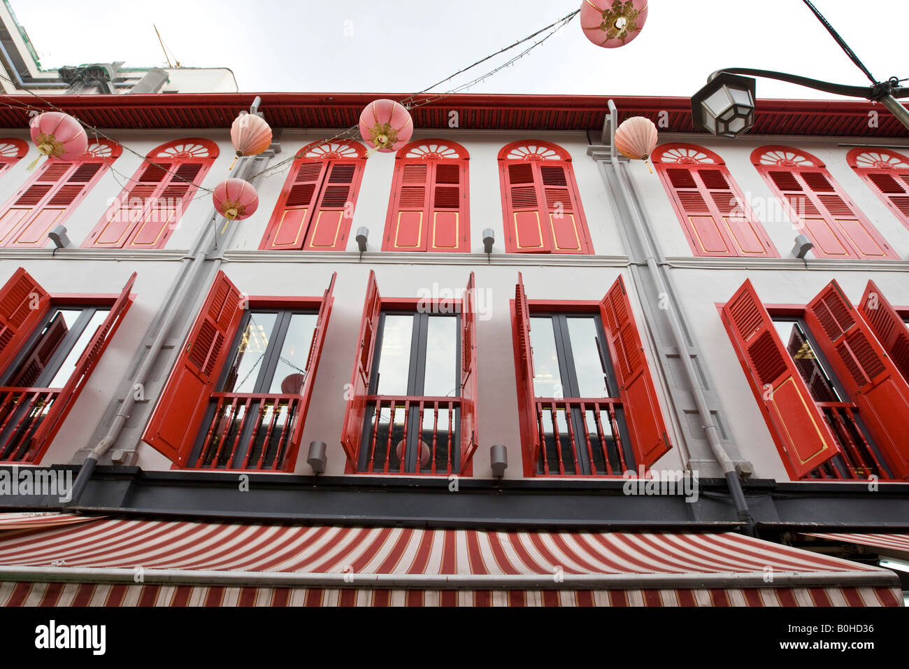 Chinatown, shutters on a store facade on Neil Road, Singapore ...