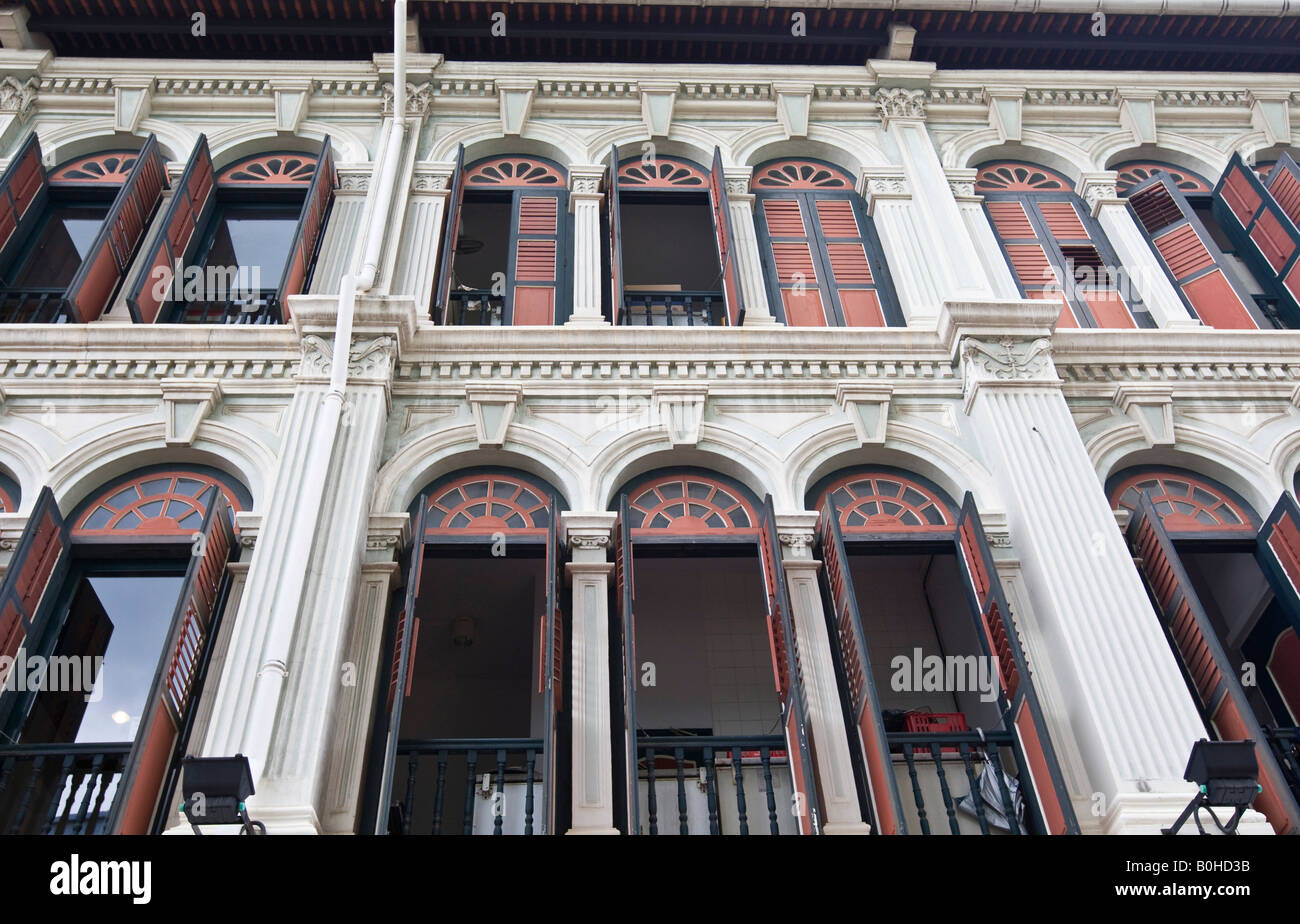 Chinatown, shutters on a store facade on Neil Road, Singapore ...