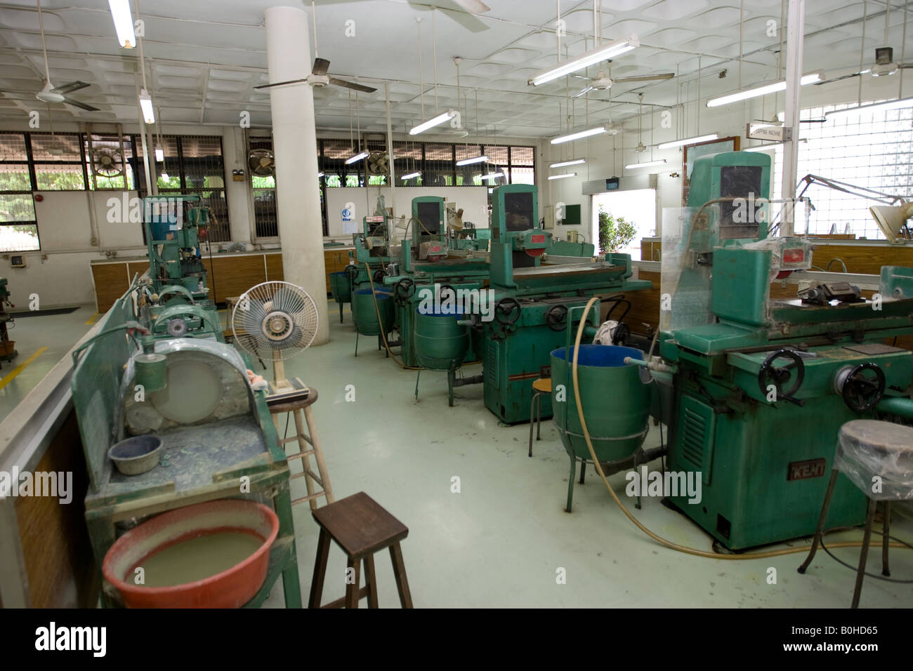 Factory, machines used for the production of jade figures and jewellery ...