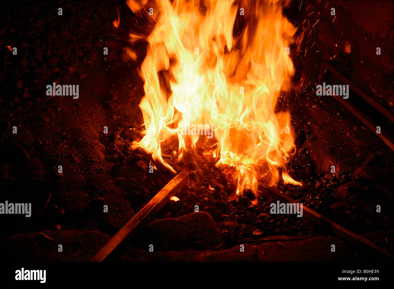 Iron rods in the fire of a smith's hearth, Industrial Museum, Lauf an ...
