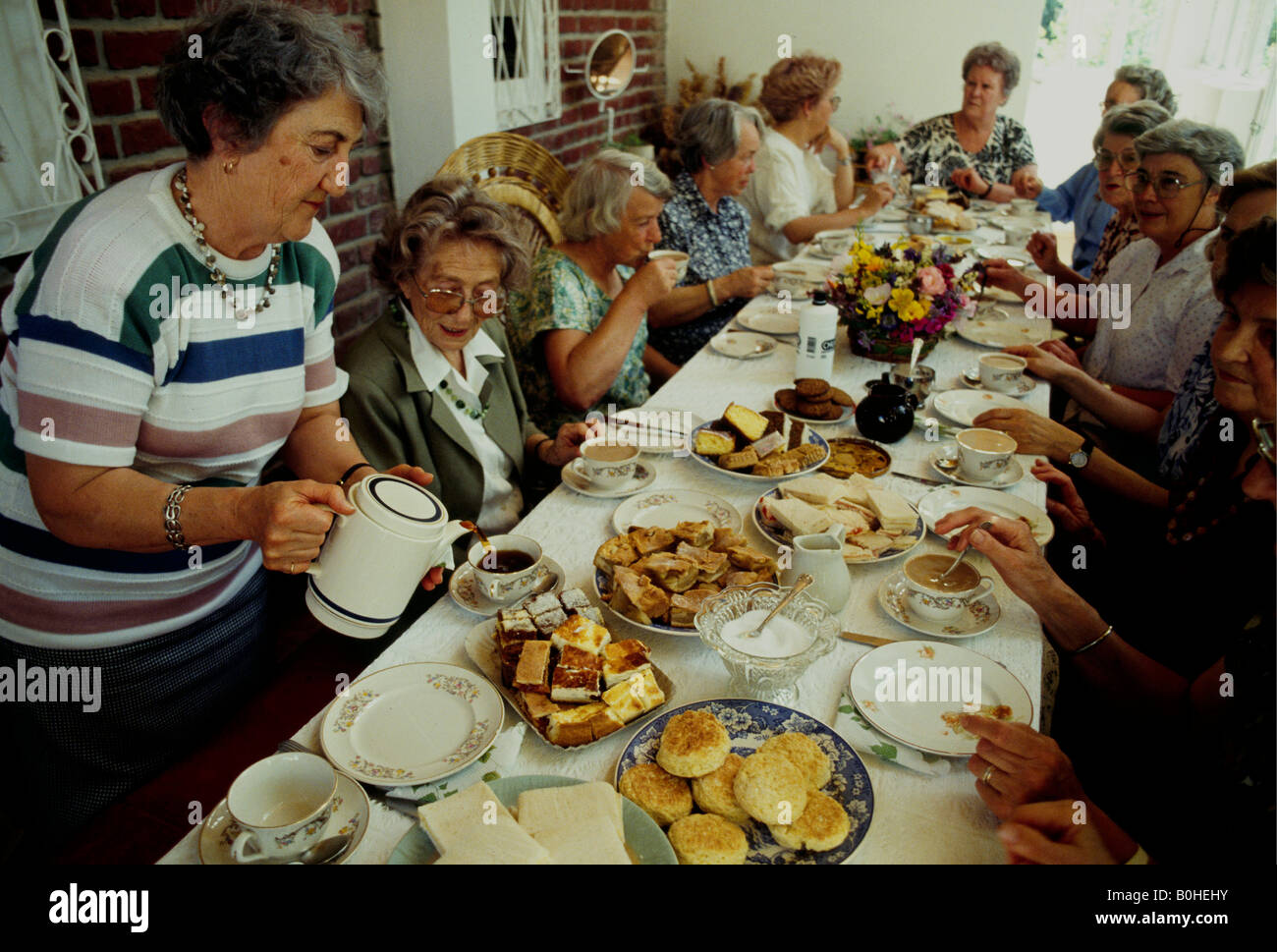 A group of elderly Welsh women at a tea party, Patagonia, Argentina ...