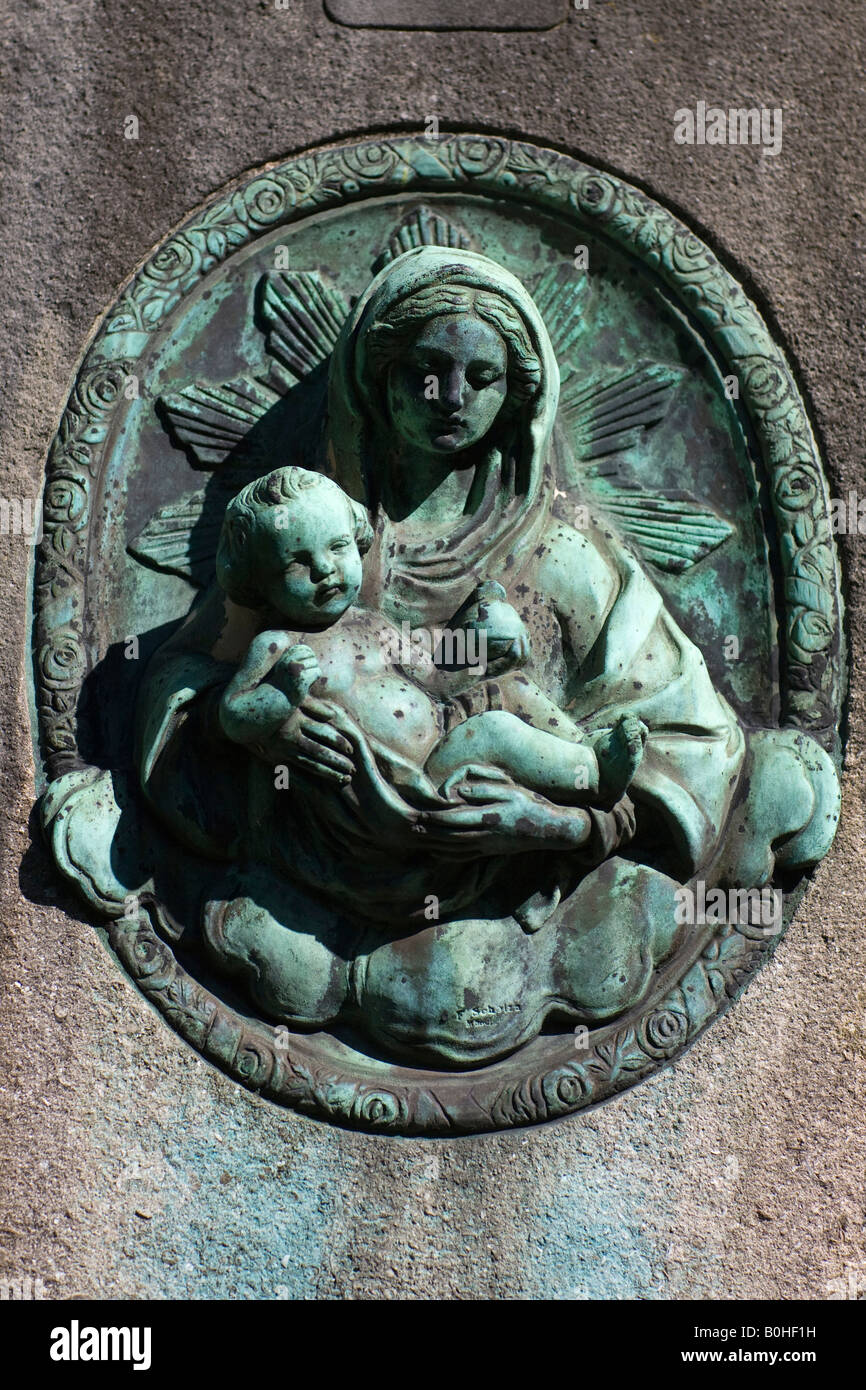Grave relief, Madonna and child, Alter Suedfriedhof, old cemetery in ...
