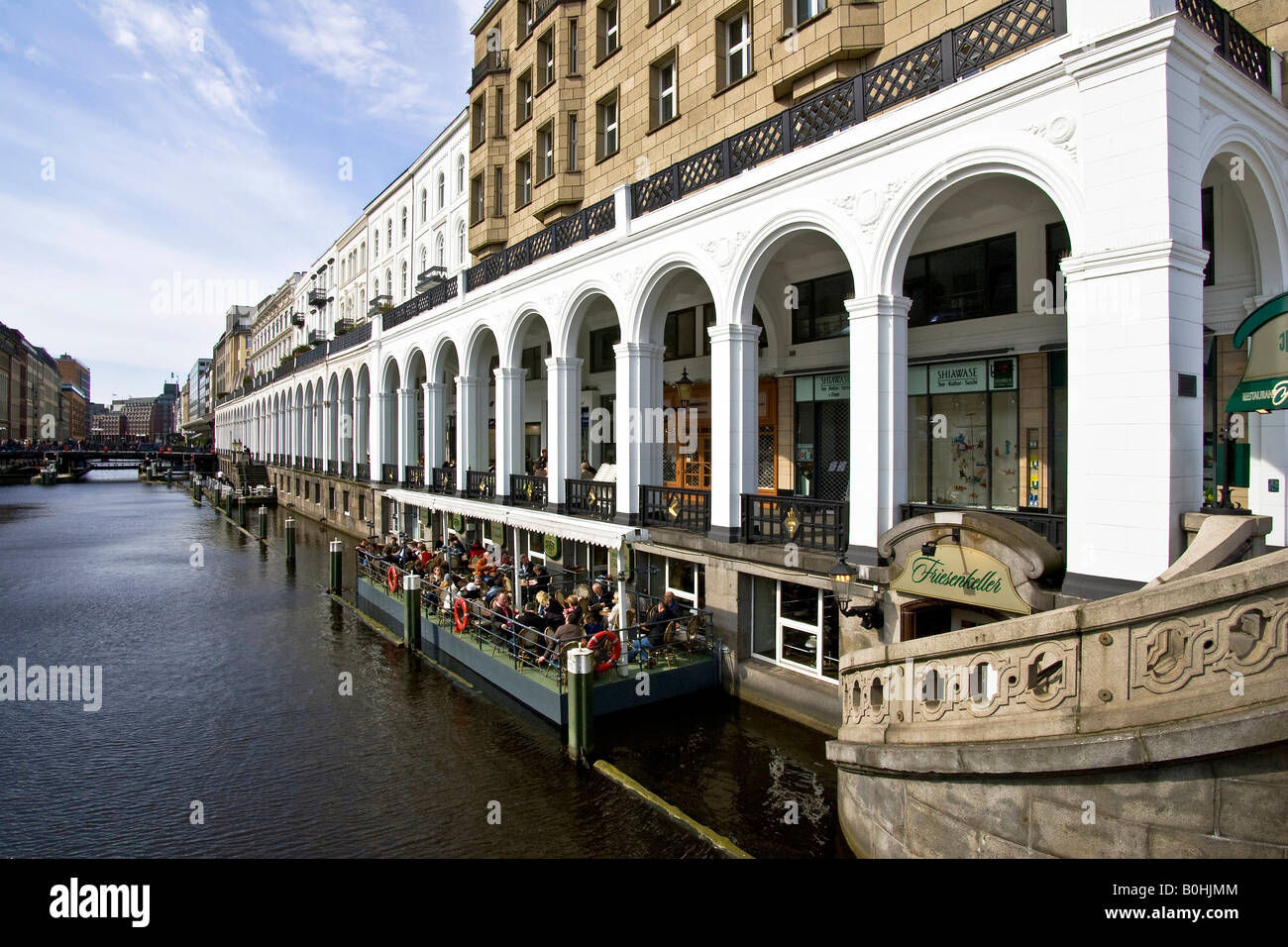 Restaurant on a floating pontoon on the Alster River and the ...